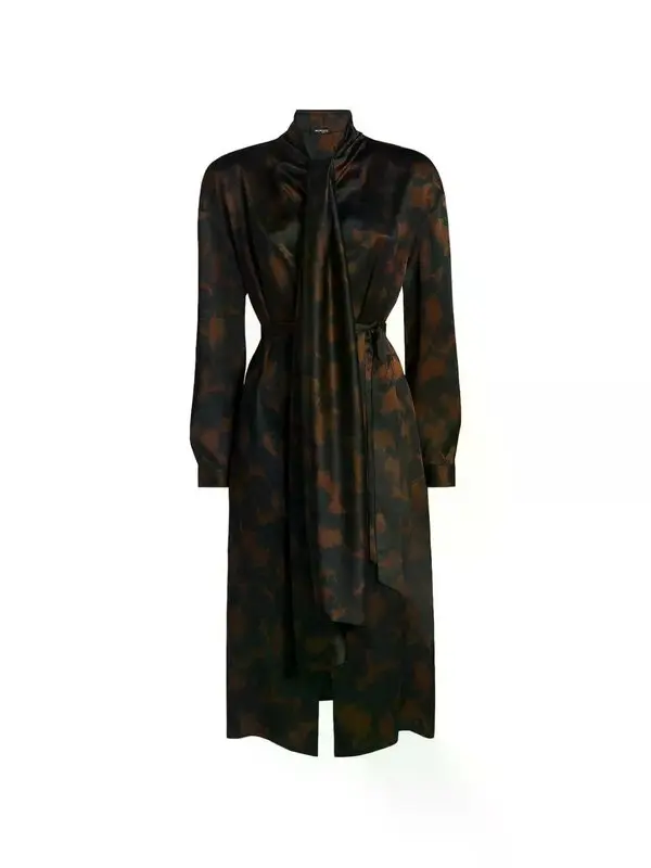 Kiton Abstract-print Scarf-neckline Midi Dress - Black
