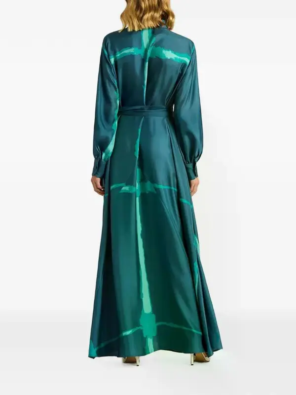 Kiton Brushstroke-print Belted Shirt Maxi Dress