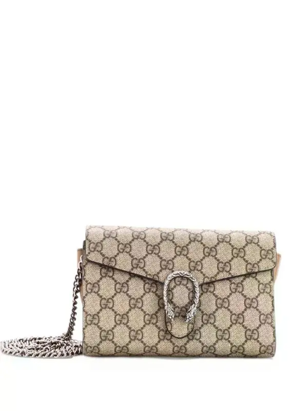 Gucci Dionysus Chain Wallet Gg Coated Canvas Small Crossbody Bag - Brown