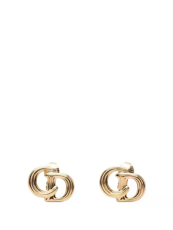 Dior 1985-1995 Plated Cd Logo Clip On Earrings Costume Earrings - Gold