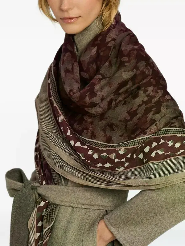 Kiton Floral-print Geometric-pattern Scarf