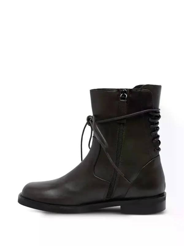 POEVE Lace-up Leather Ankle Boots - Brown