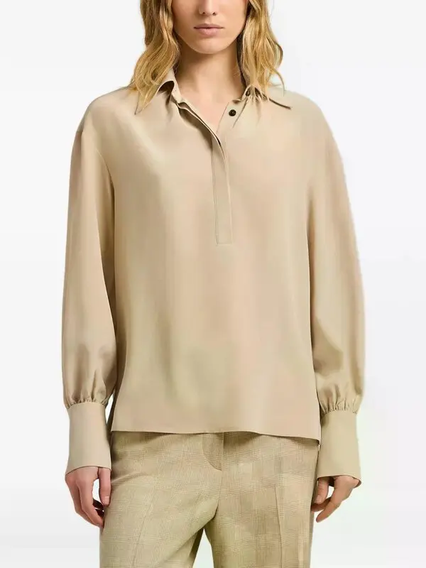 Kiton Button-collar Silk Blouse