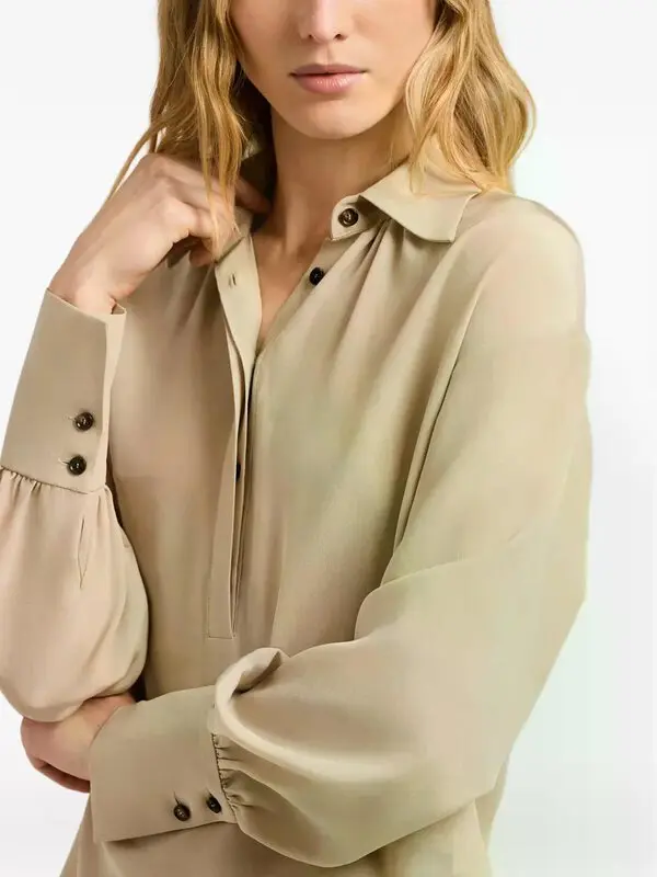 Kiton Button-collar Silk Blouse