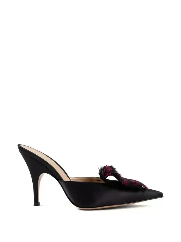 GIANVITO ROSSI Feather-embellished Heeled Mules - Black