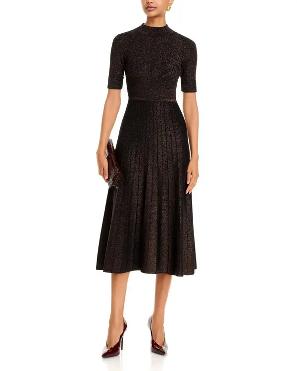 T Tahari Mock Neck Fit And Flare Midi Dress