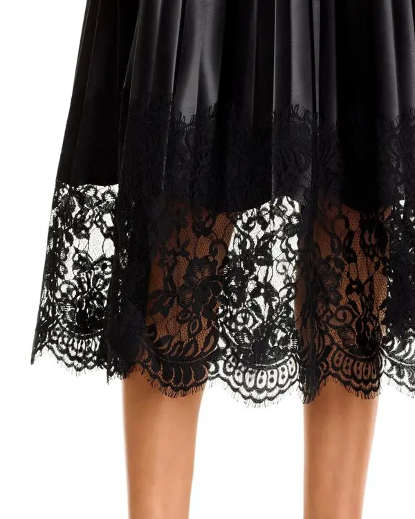 T Tahari Pleated Faux Leather & Lace Midi Skirt