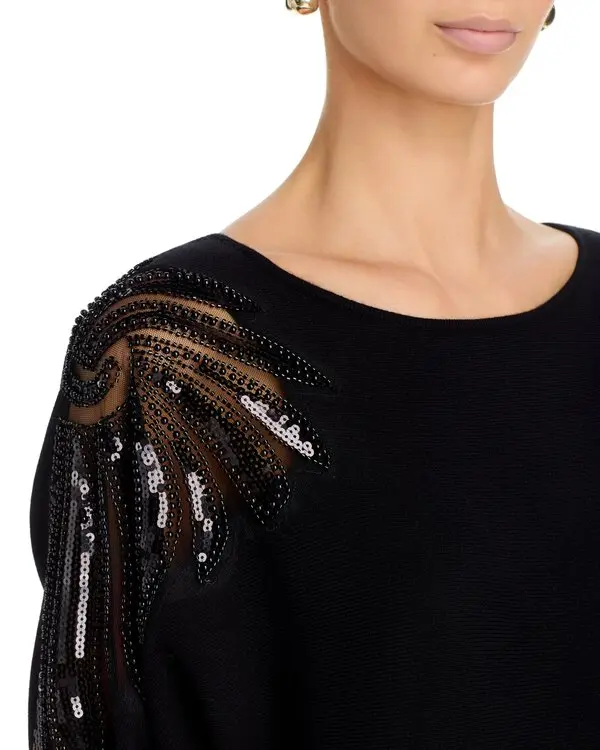 T Tahari Embellished Crewneck Sweater - Black