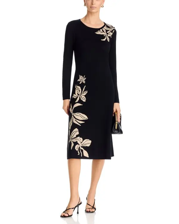 T Tahari Metallic Jacquard Midi Dress