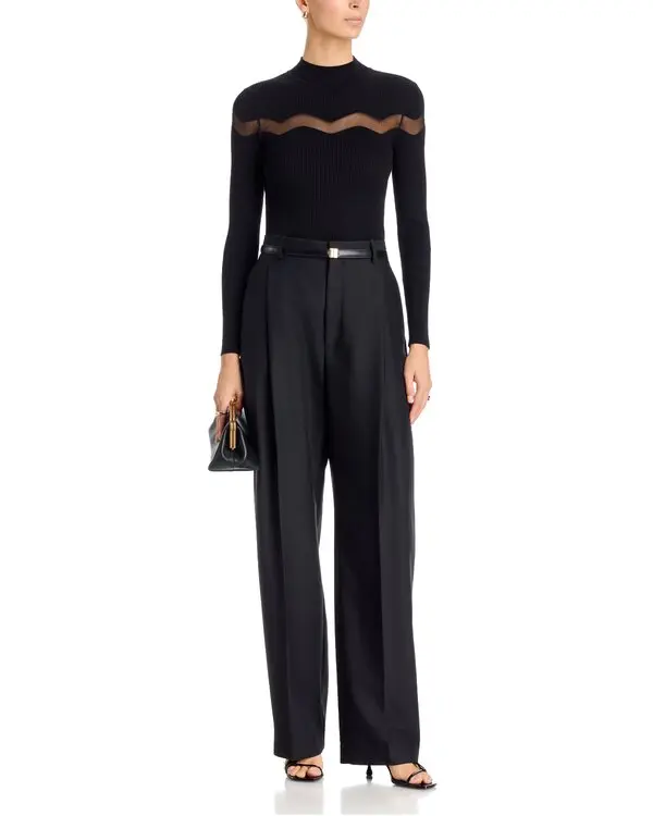 T Tahari Sheer Insert Ribbed Sweater - Black