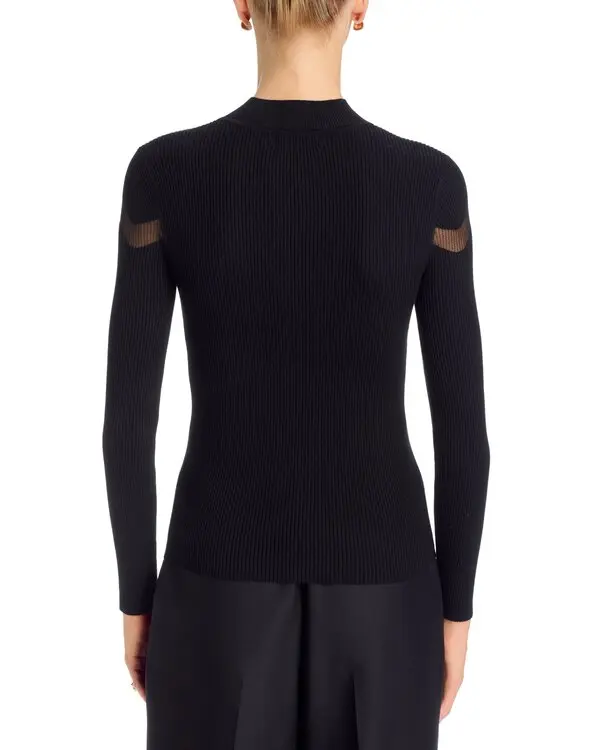 T Tahari Sheer Insert Ribbed Sweater - Black