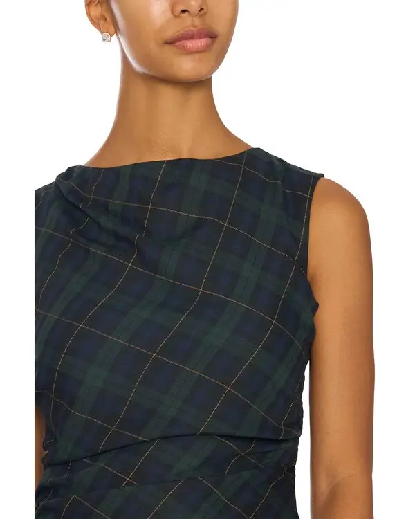 Vince Camuto Printed Pleated Shoulder Midi Dress