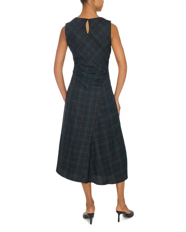 Vince Camuto Printed Pleated Shoulder Midi Dress