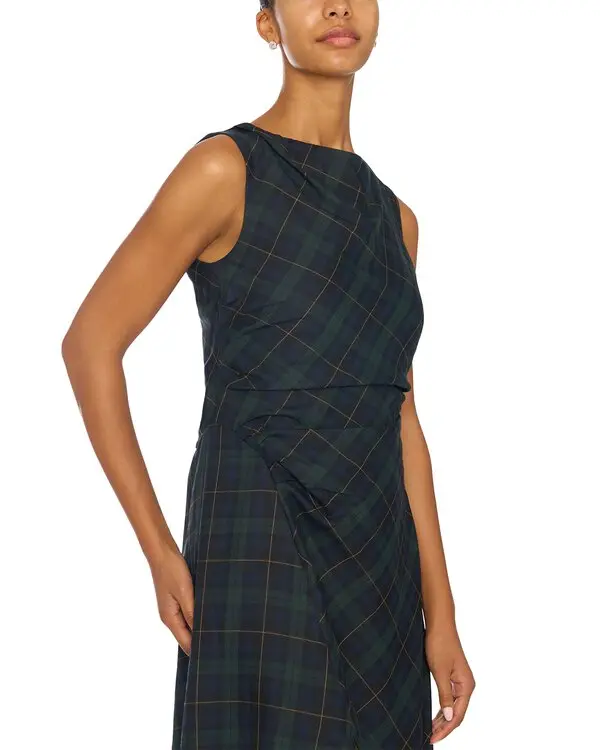 Vince Camuto Printed Pleated Shoulder Midi Dress