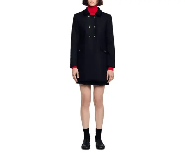 Sandro Lawrence Wool Blend Velvet Collar Coat
