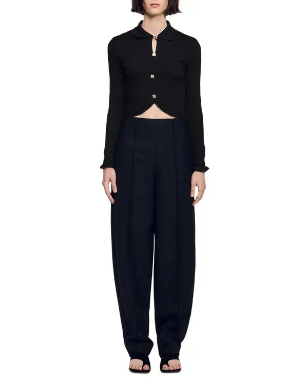 Sandro Maina Fringe Trim Cropped Cardigan
