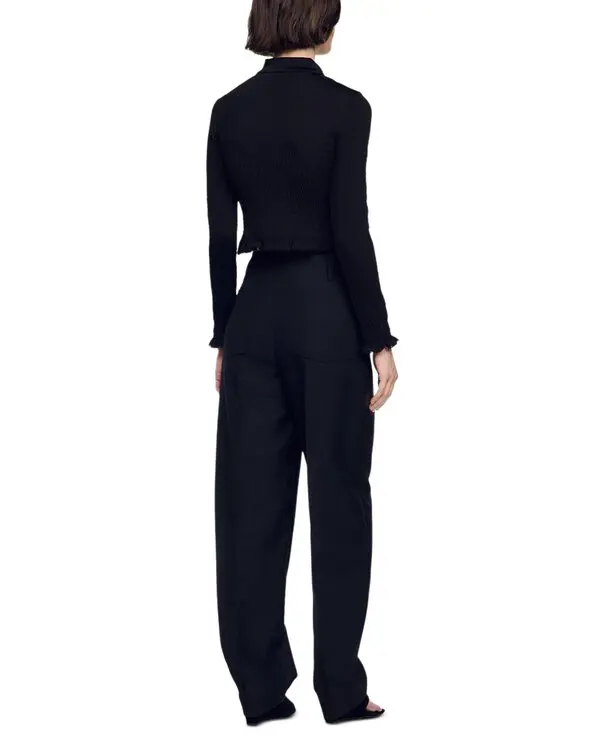 Sandro Maina Fringe Trim Cropped Cardigan