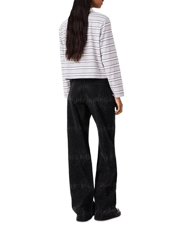 Maje High Rise Wide Leg Rhinestone Jeans