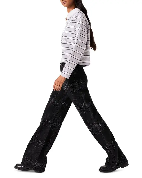Maje High Rise Wide Leg Rhinestone Jeans