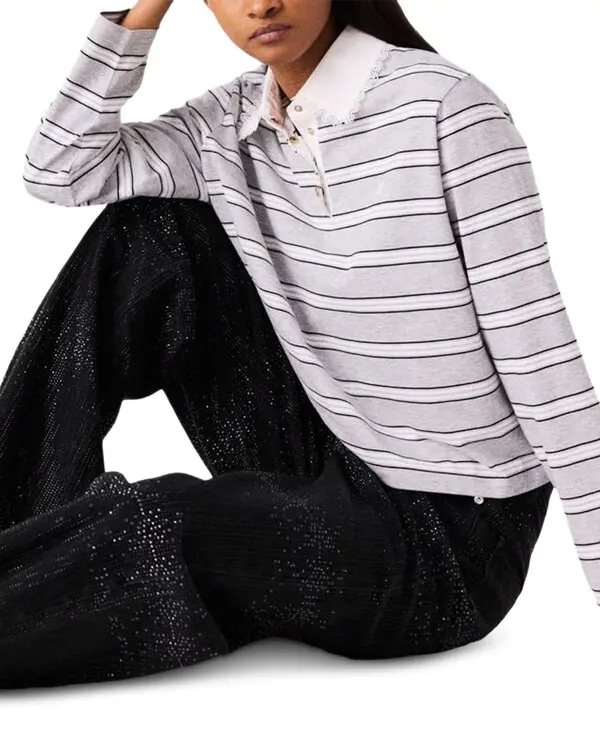 Maje High Rise Wide Leg Rhinestone Jeans