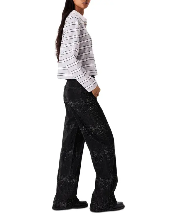 Maje High Rise Wide Leg Rhinestone Jeans