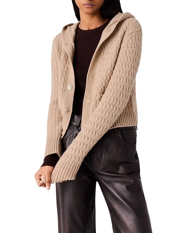 Maje Wool Hooded Cardigan Sweater - Beige