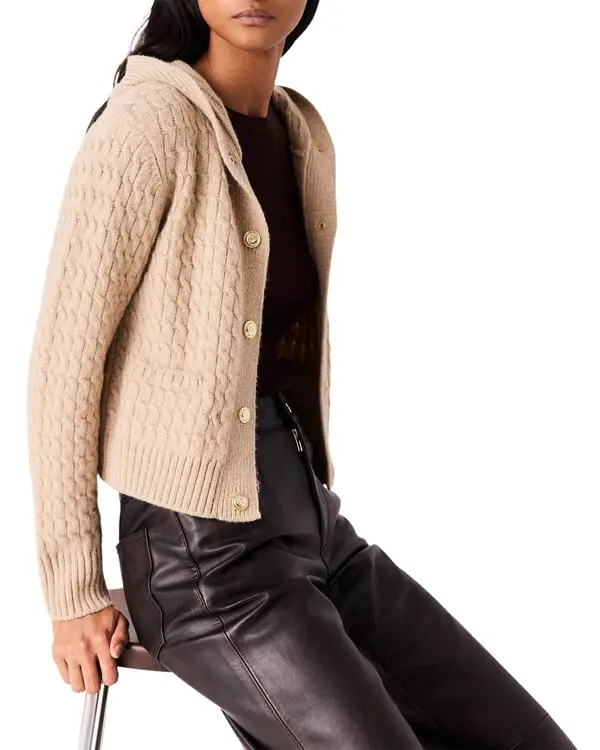 Maje Wool Hooded Cardigan Sweater