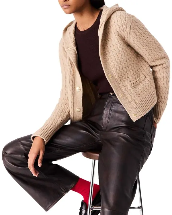 Maje Wool Hooded Cardigan Sweater