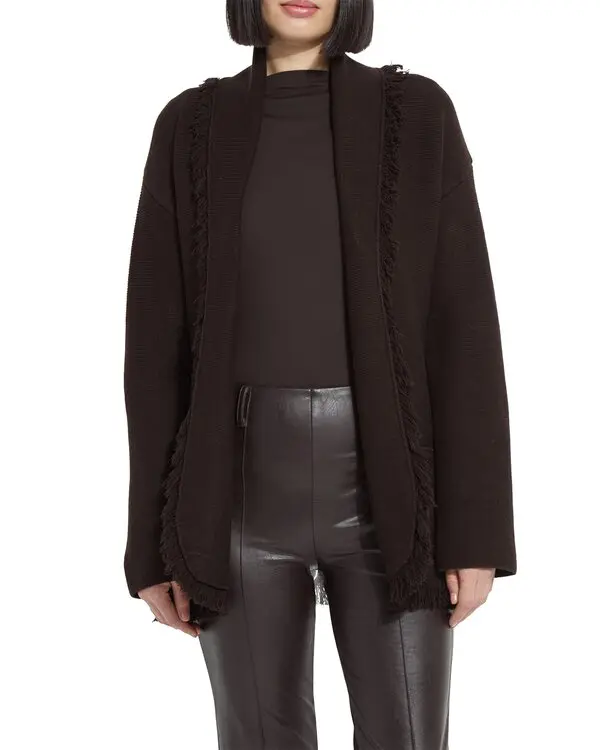 Lyssé Dixie Fringe Belted Shawl Collar Cardigan