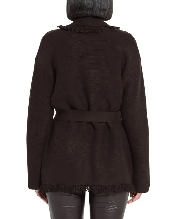 Lyssé Dixie Fringe Belted Shawl Collar Cardigan