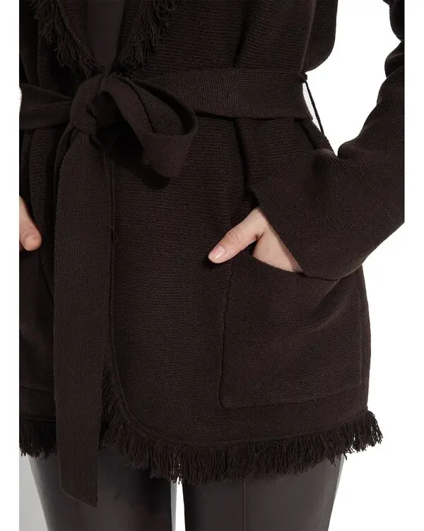 Lyssé Dixie Fringe Belted Shawl Collar Cardigan