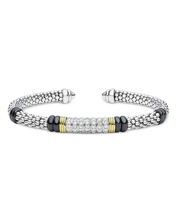 Lagos Sterling & 18k Yellow Gold Black Caviar Diamond Cuff Bracelet, 0.35 Tcw - Silver