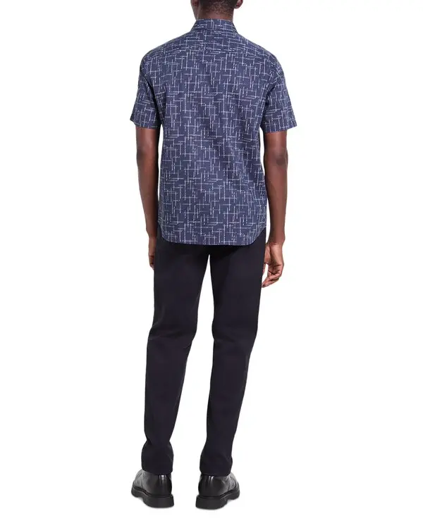 Theory Irving Etched Grid Short Sleeve Shirt