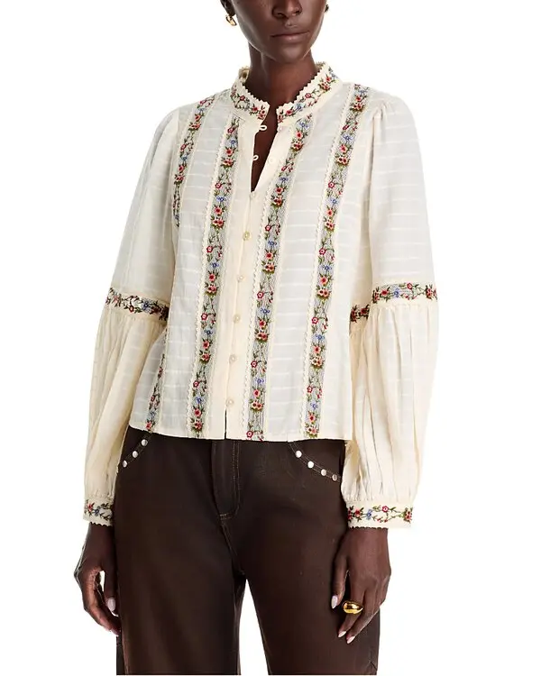 Sea Kaiya Cotton Floral Lace Band Collar Blouse