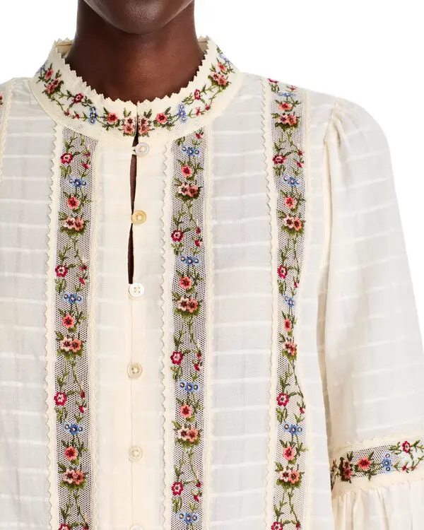 Sea Kaiya Cotton Floral Lace Band Collar Blouse