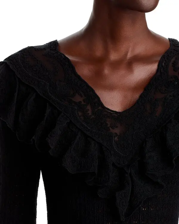 Sea Chandra Wool Ruffled Lace Trim Sweater