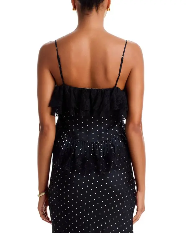 Sea Jeanne Polka Dot Print Lace Trim Sleeveless Top