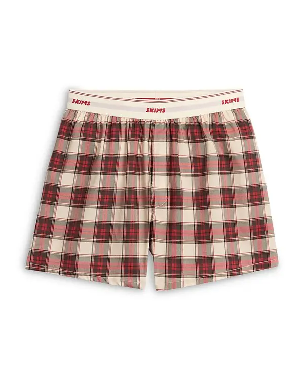 SKIMS Logo Band Cotton Boxers - Buff Check