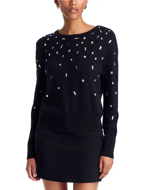 MILLY Holly Embellished Wool Blend Crewneck Sweater