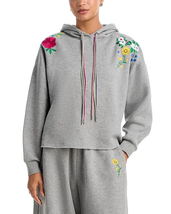 Aqua Cotton Blend Floral Embroidered Hoodie Exclusive