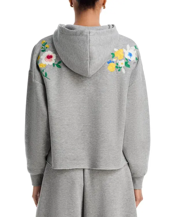 Aqua Cotton Blend Floral Embroidered Hoodie Exclusive