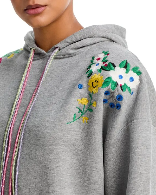 Aqua Cotton Blend Floral Embroidered Hoodie Exclusive