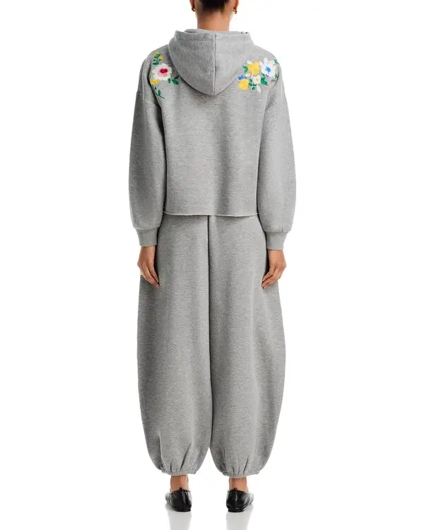 Aqua Cotton Blend Floral Embroidered Hoodie Exclusive