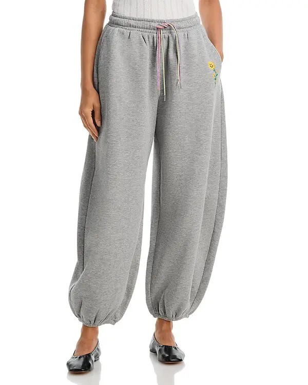 Aqua Cotton Blend Smiley Flower Sweatpants Exclusive - Grey