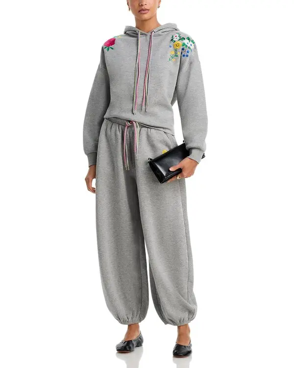 Aqua Cotton Blend Smiley Flower Sweatpants Exclusive - Grey