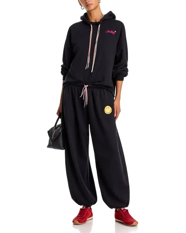 Aqua Cotton Blend Smiley Sweatpants Exclusive - Black