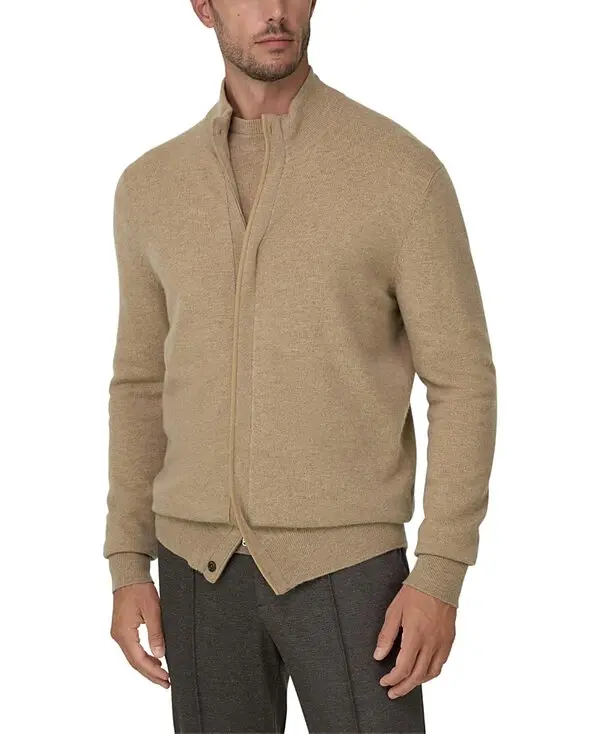 Boggi Milano Full-zip Wool Cashmere Melange Roll Neck Jumper - Camel