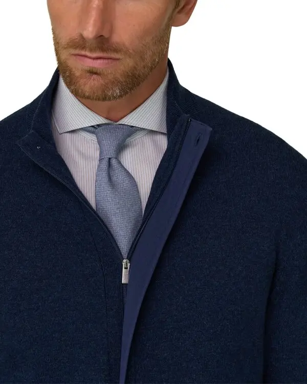 Boggi Milano Full-zip Wool Cashmere Melange Roll Neck Jumper