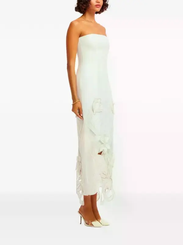 LEO LIN Rayna Laser-cut Floral-embroidery Strapless Slim-fit Maxi Dress - White