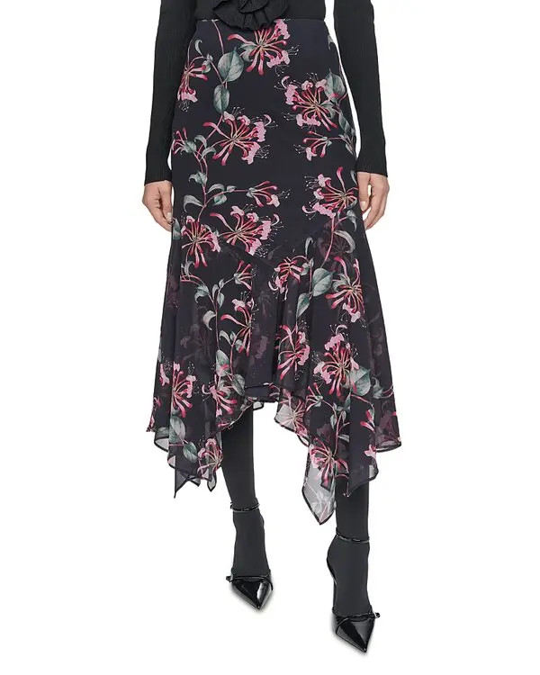 Sonia Rykiel Paris Floral Print Handkerchief Midi Skirt